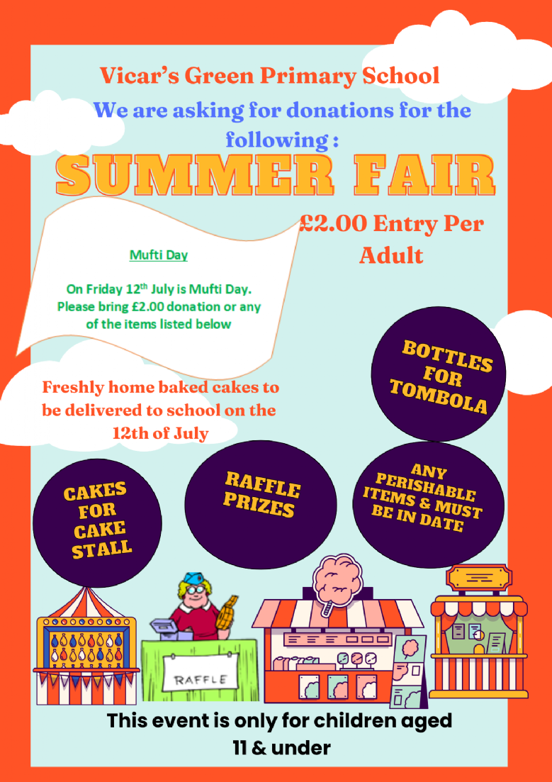 Vicar's Green Primary School Parent Portal - Thursday 11th July